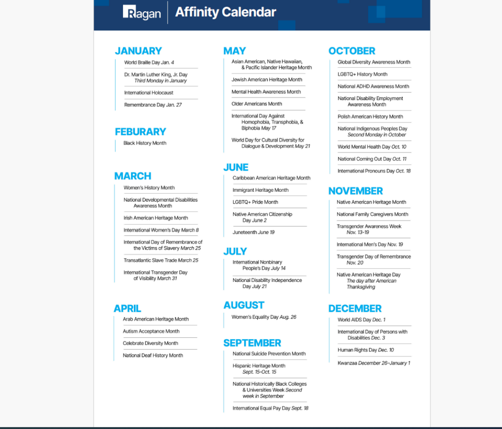 Printable affinity calendar: Keep track of heritage and awareness ...